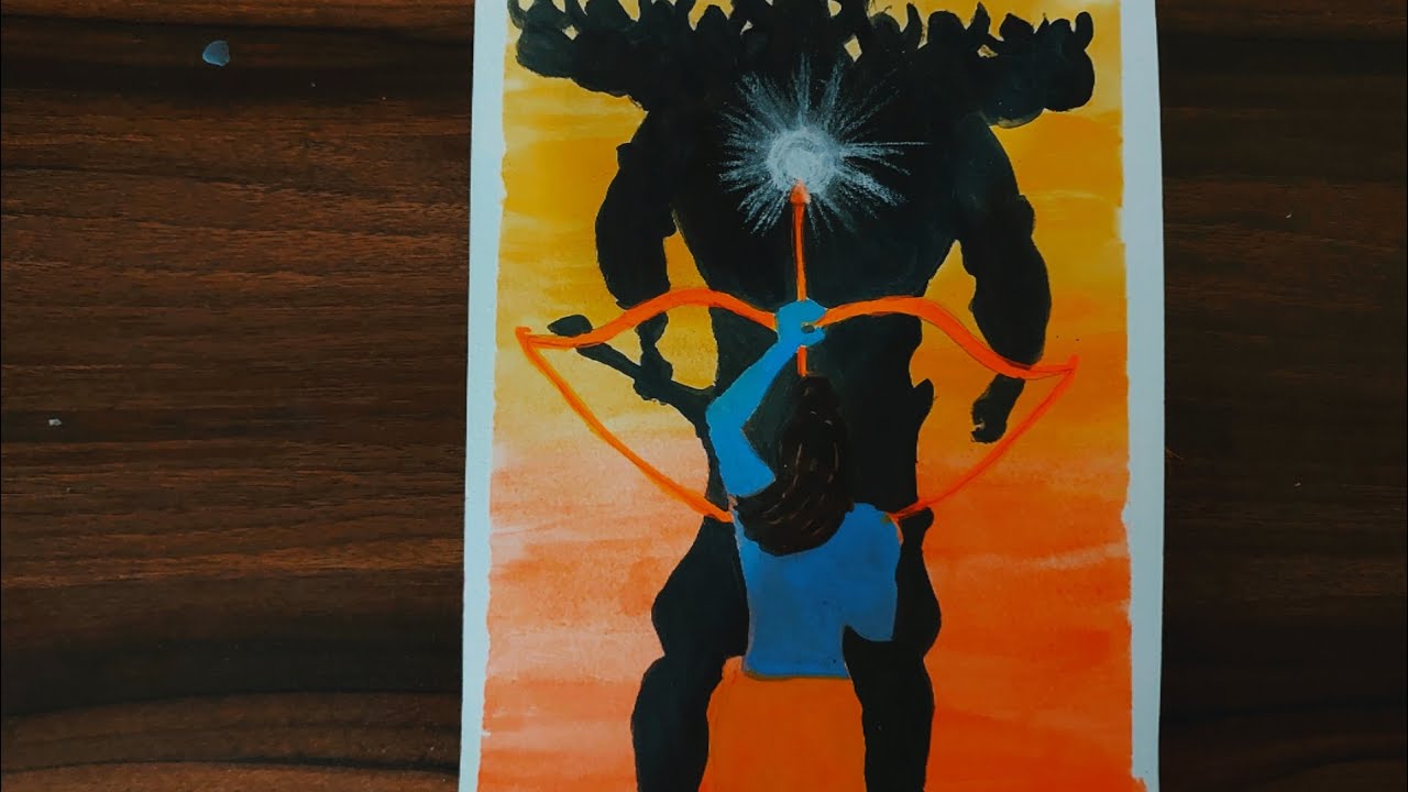 How to draw Dussehra step by step Painting ||Davan Vadh Painting # ...