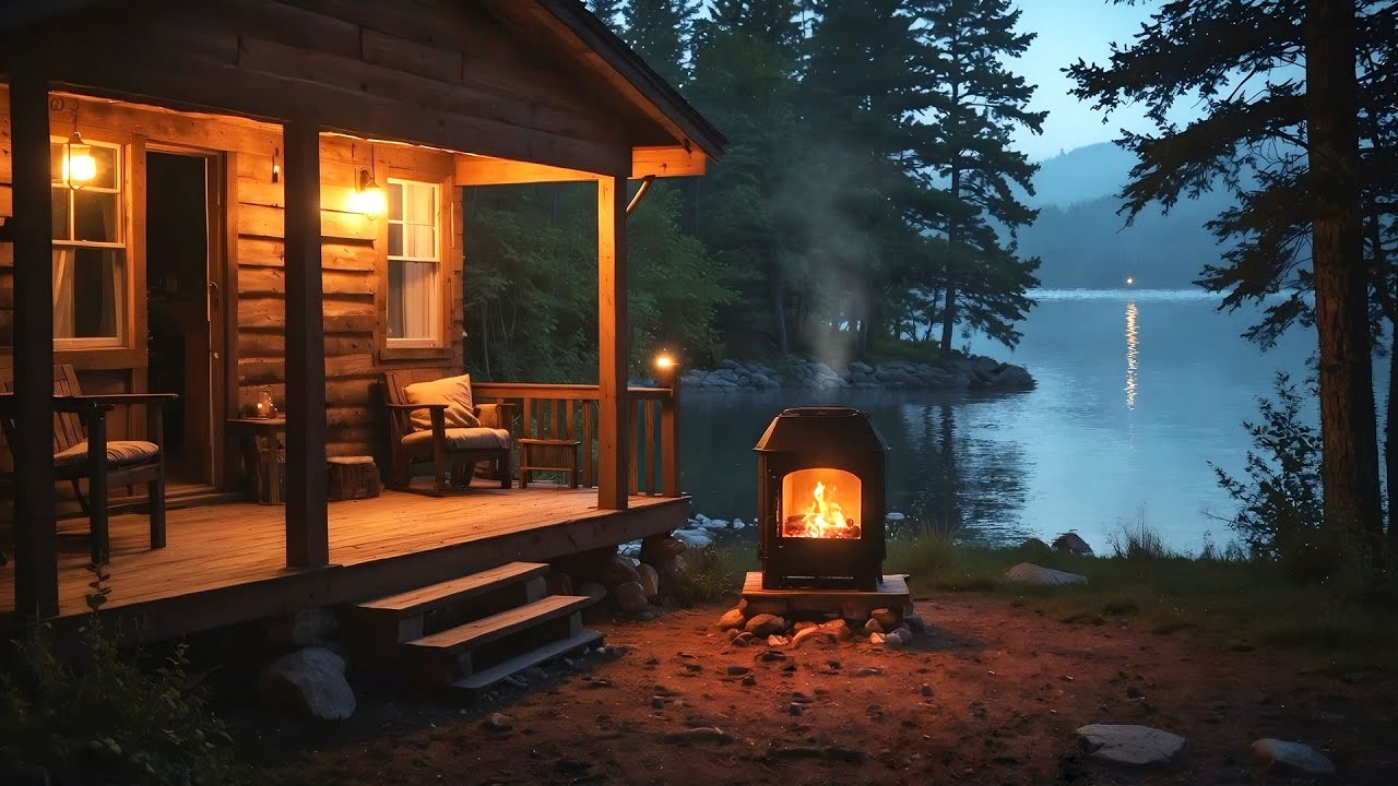 Fall Asleep in Cozy Lake House at Night, Sleep Sounds of Campfire, Lake ...