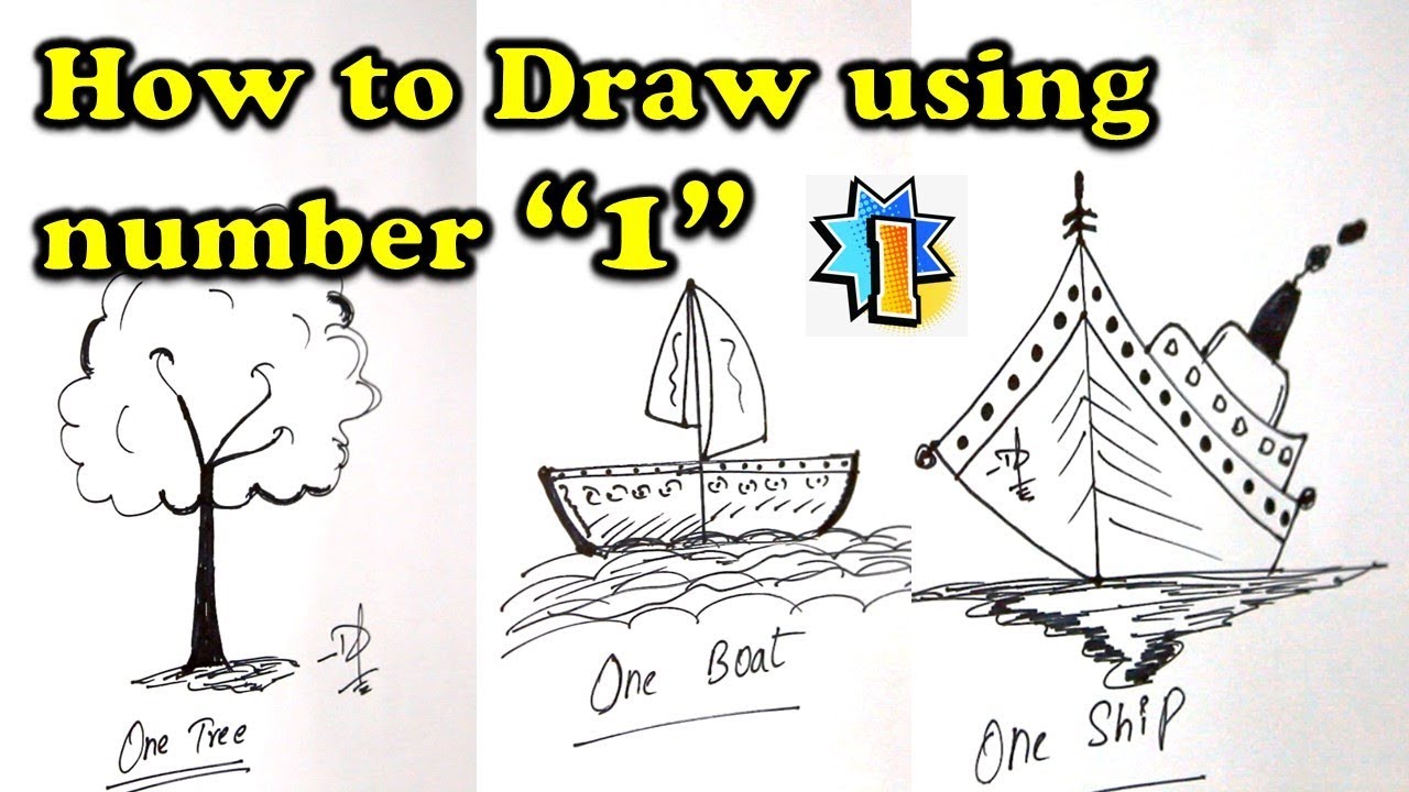 Learn How To Draw Using Number 1 || Easy Drawings From Number 1 for ...