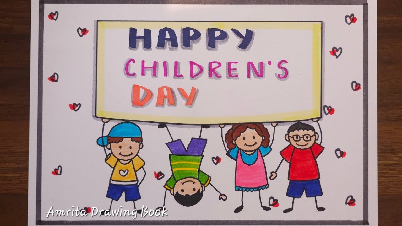 Children Day poster drawing, 14th Nov | Easy Drawing on Children's Day ...