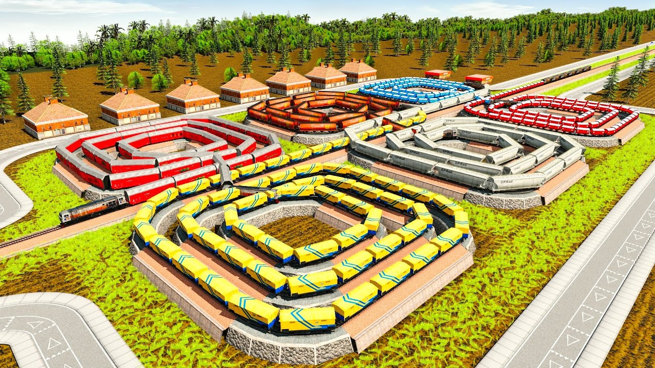 6 Looping Box Extreme Train Tracks 2 Colors🚂Train Rotating On Six Rails ...