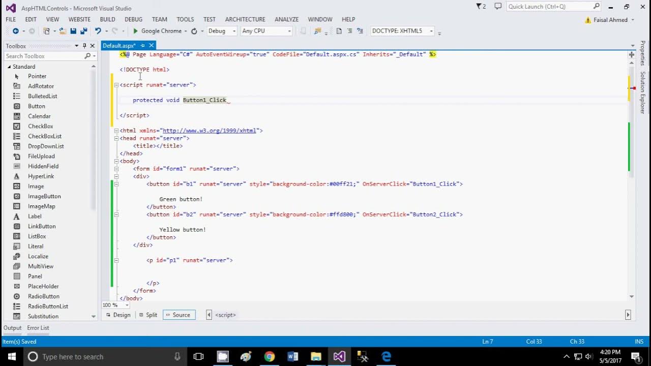 Asp Html button control example - YouTube