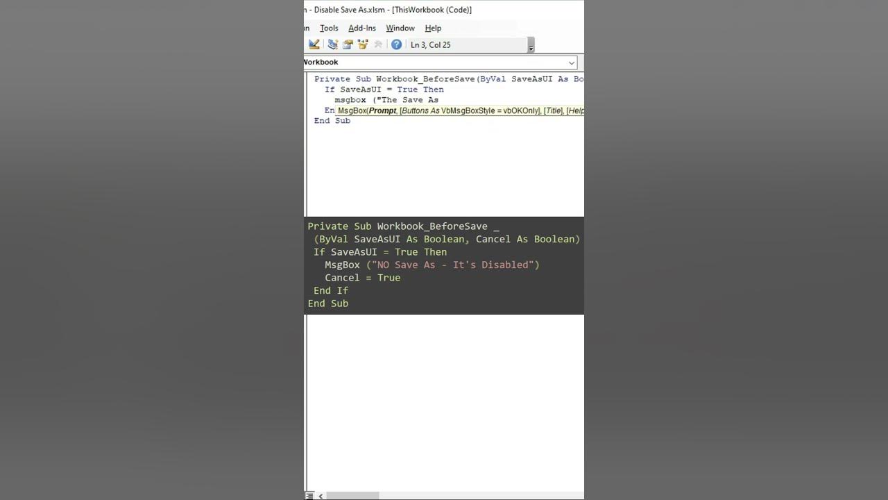 Disable 'Save As' in Excel #excel #exceltips #vba - YouTube