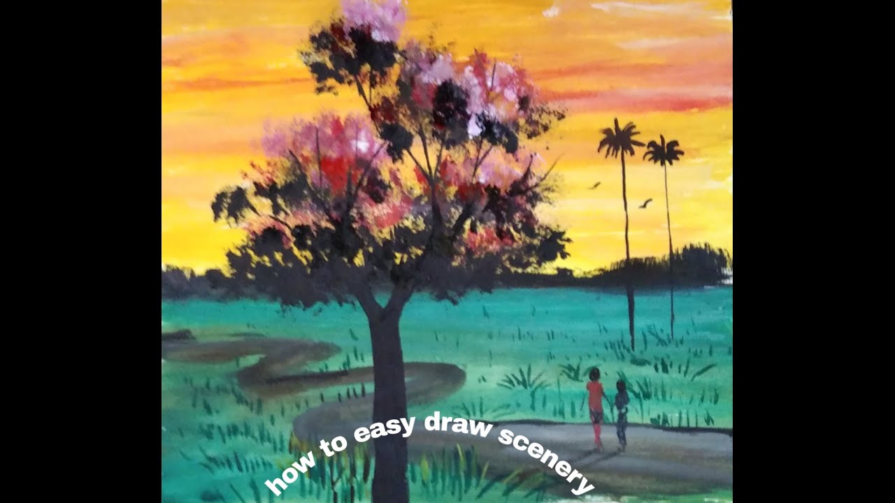 HOW TO ---- DRAW A SCENERY WITH COLOUR - YouTube