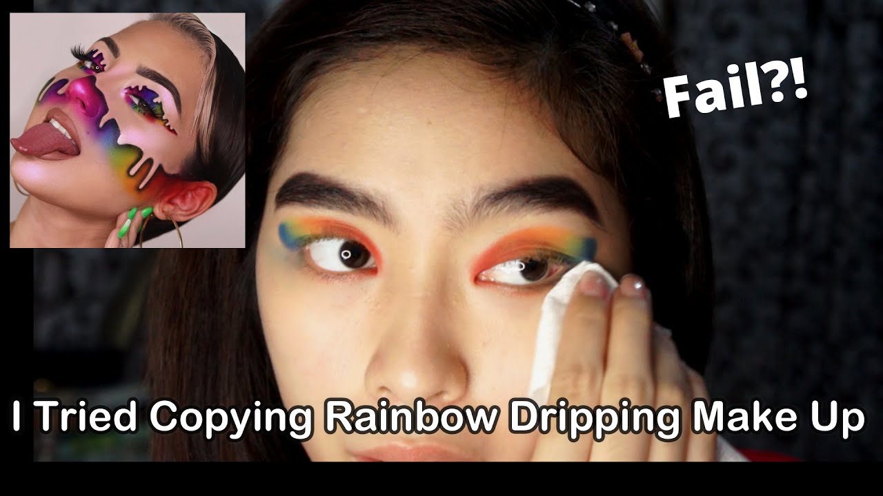 I Tried Copying Rainbow Dripping Make Up - YouTube