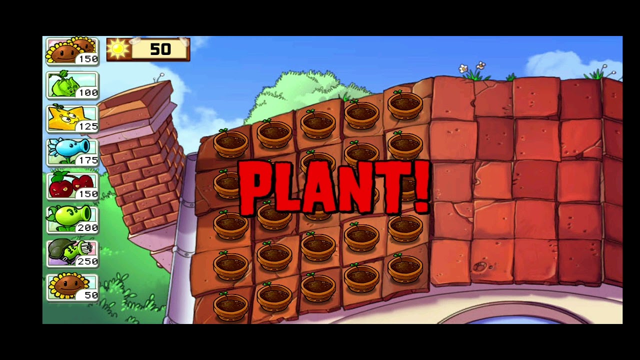 Plants vs. Zombies Roof Level 1 GamePlay Best Strategy GamePlay - YouTube