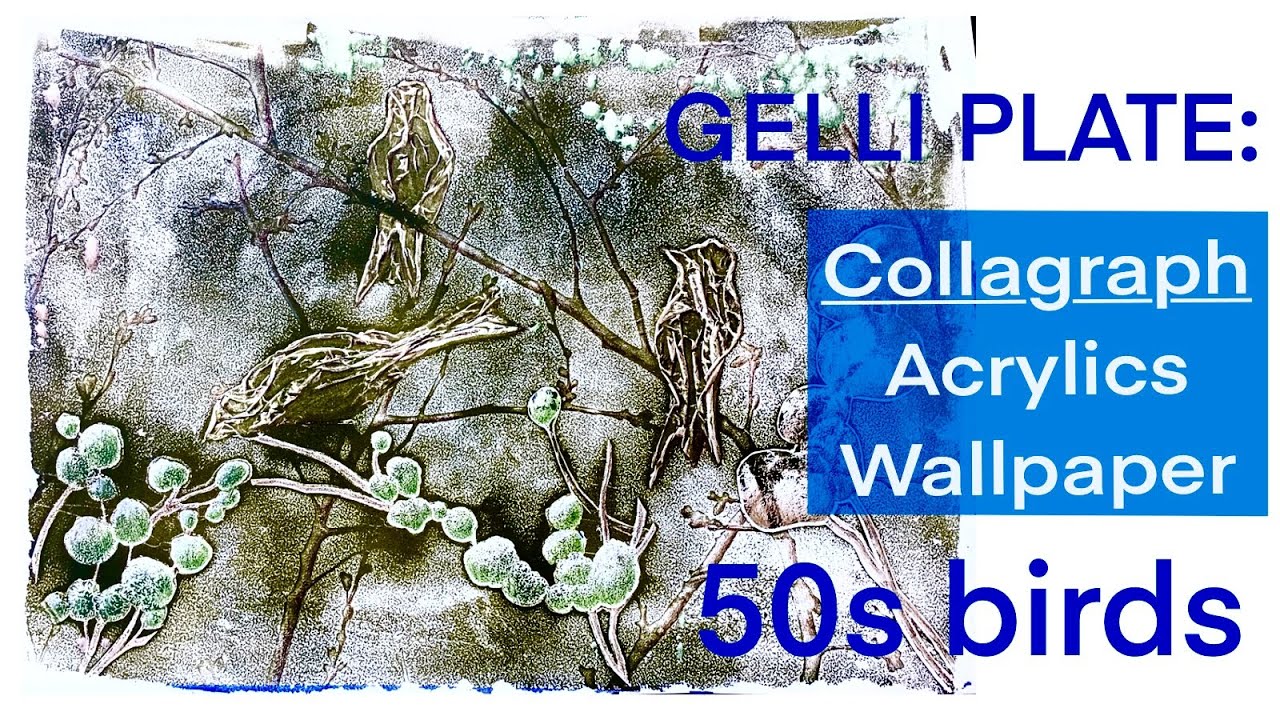 Gelli Plate: COLLAGRAPH from wallpaper and rice paper, printing with acrylics - YouTube