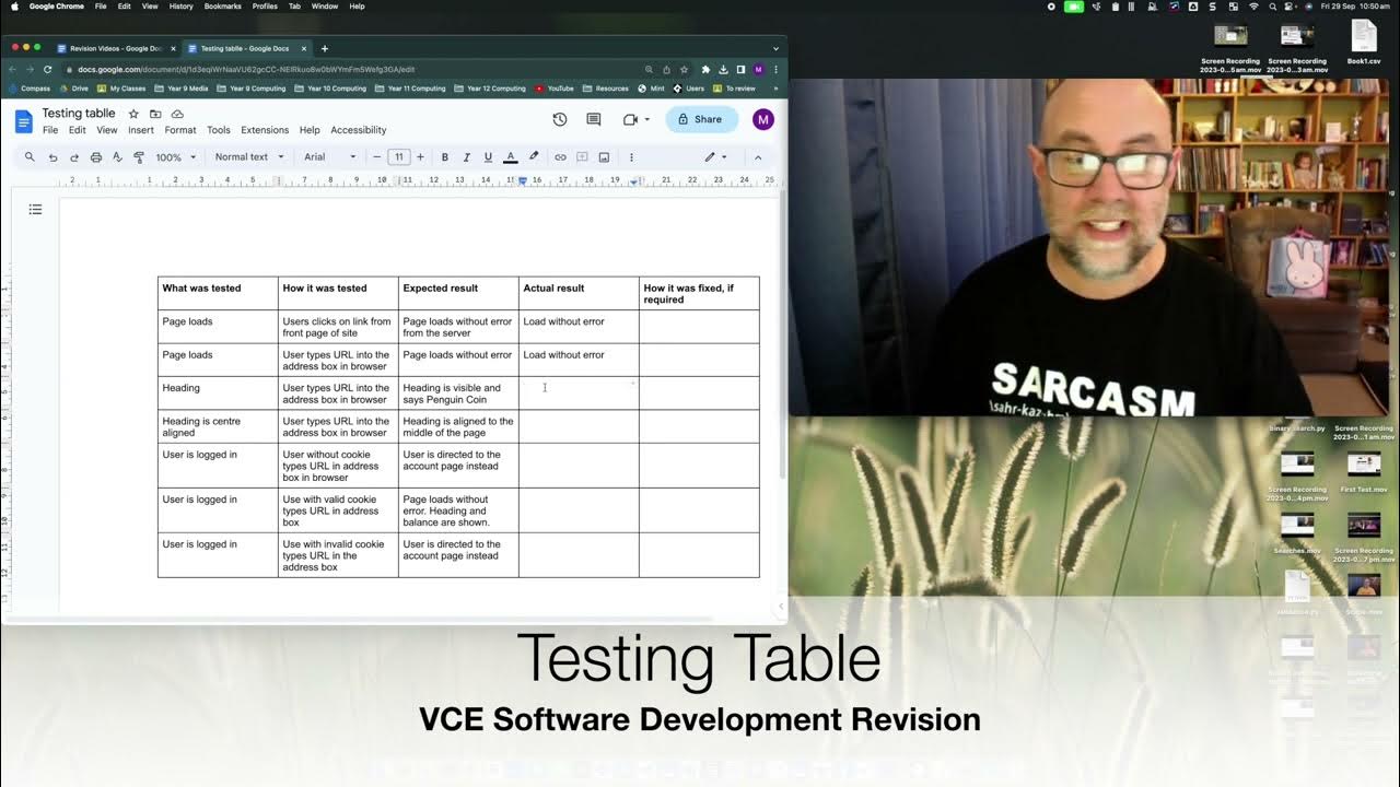 VCE Software Development Revision : Testing Table - YouTube