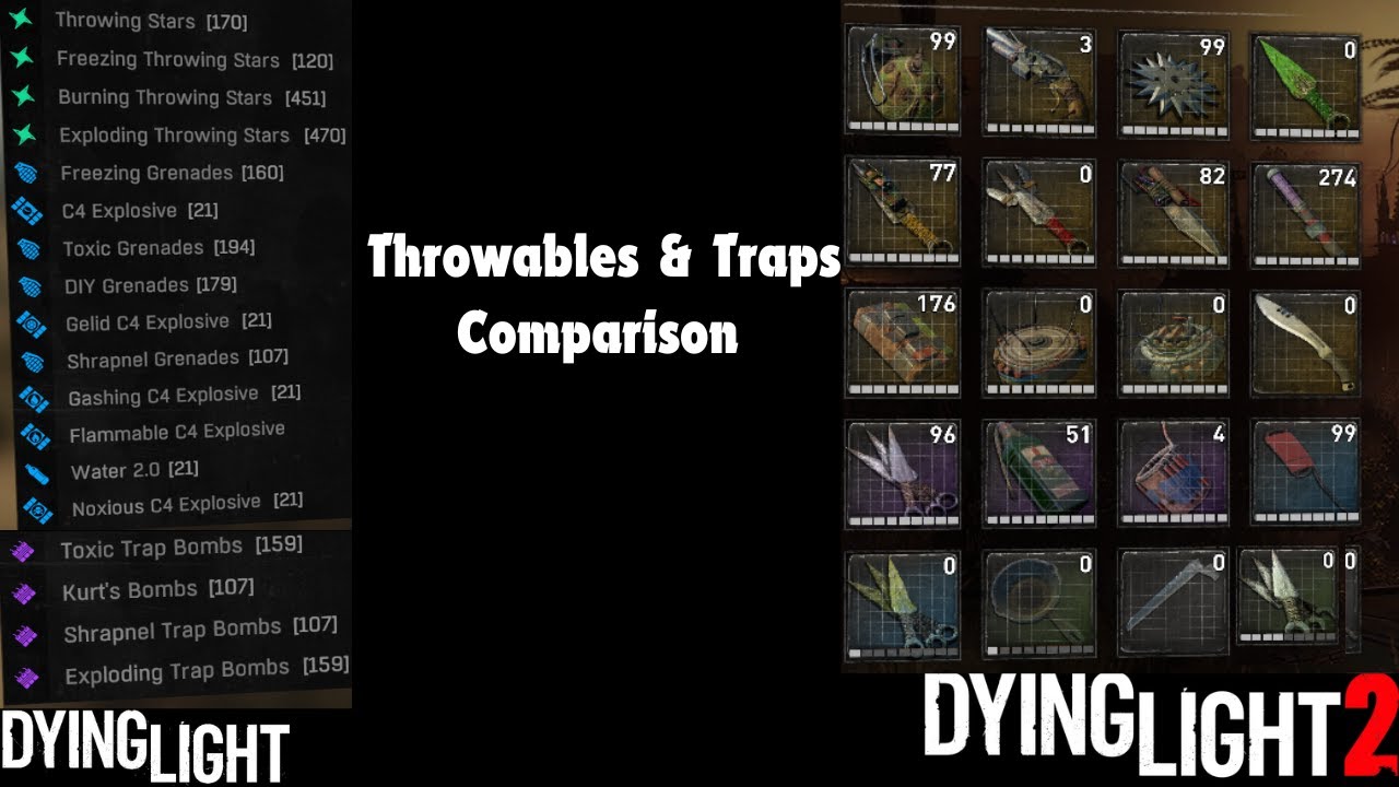 Dying light traps & Throwables compared. - YouTube