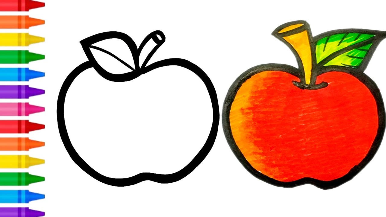 🍏🍎 How To Draw An Apple || Apple Drawing, Coloring for Kids and ...