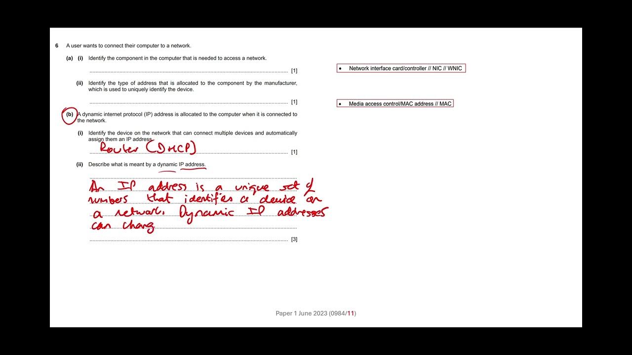 Q6 part bi and bii *ROUTER and IP ADDRESSES* Cambridge iGCSE Computer Science Paper 11 June 2023 ...