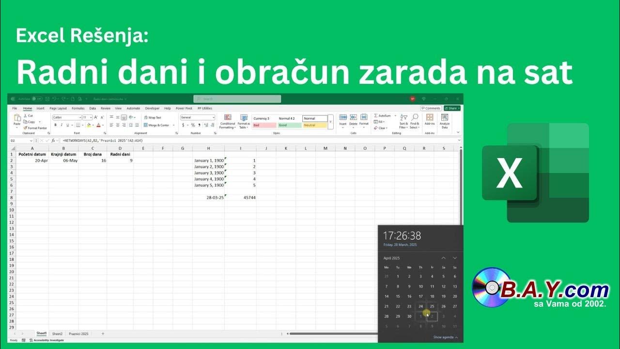 Excel rešenja: Radni dani i obračun zarada na sat - YouTube