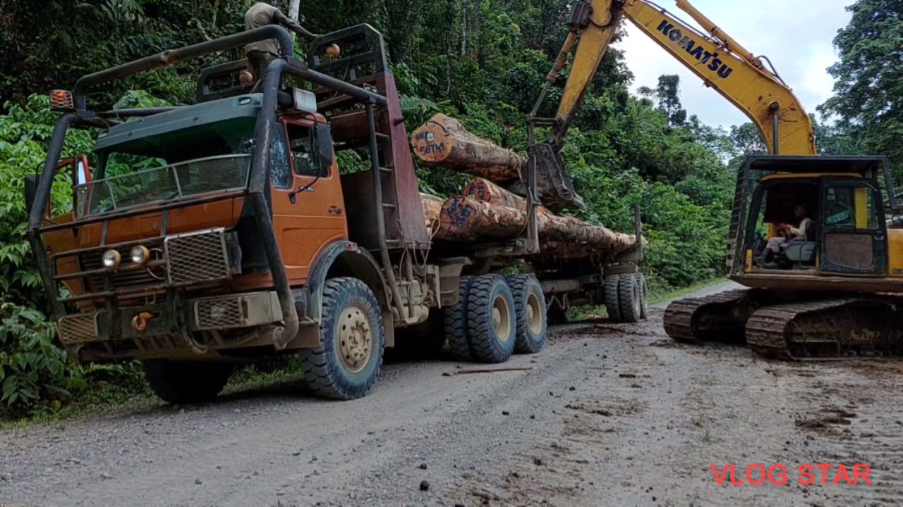 Loading Logs with excavator (Papua New Guinea) - YouTube