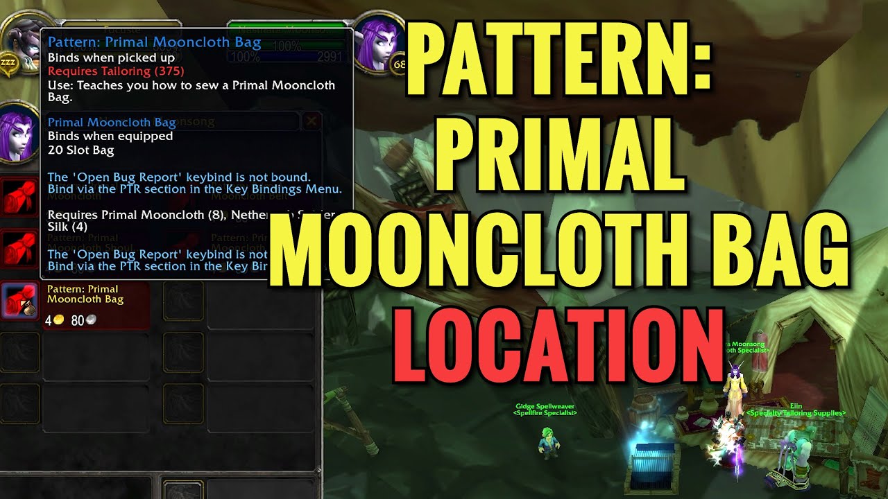 Pattern: Primal Mooncloth Bag Vendor Location (WoW TBC) - YouTube