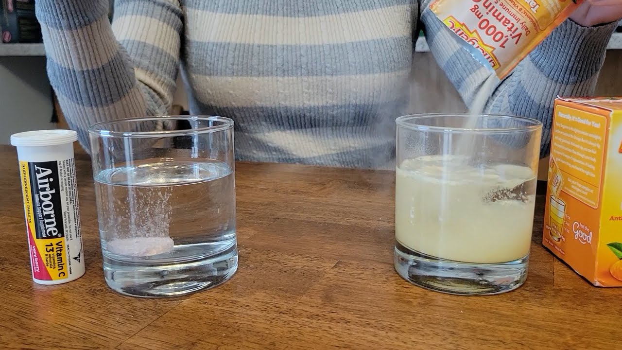 Comparison of Emergen C Airborne 1000mg Vitamin C tablets vs. powder ...