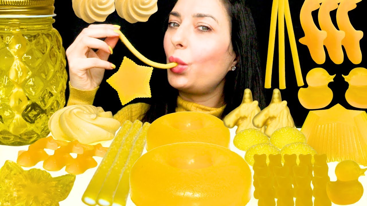 ASMR, YELLOW SWEETS, LEMON MERINGUE, UNICORNS, SOUR PENCILS, GUMMY ...