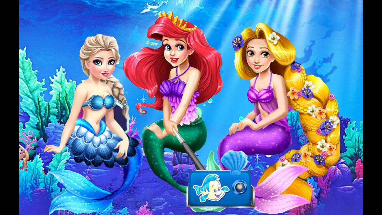 Disney Princess Elsa & Rapunzel as Mermaids at Ariel's Birthday Party ...