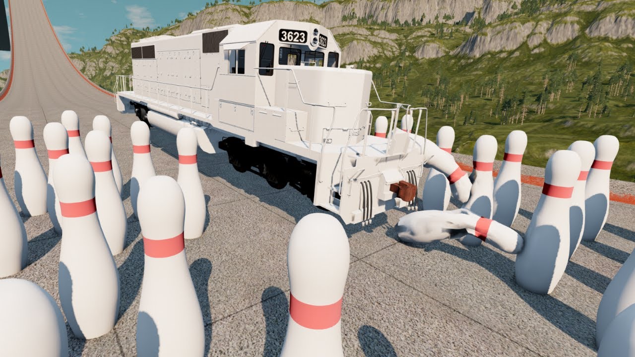 Soviet And American Trains Play a Bowling Game on Ramp - BeamNG Drive ...