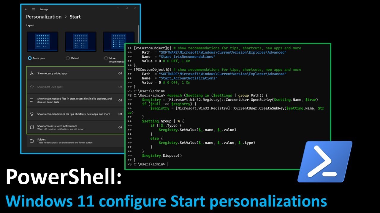 PowerShell: Windows 11 configure Start personalization's - YouTube