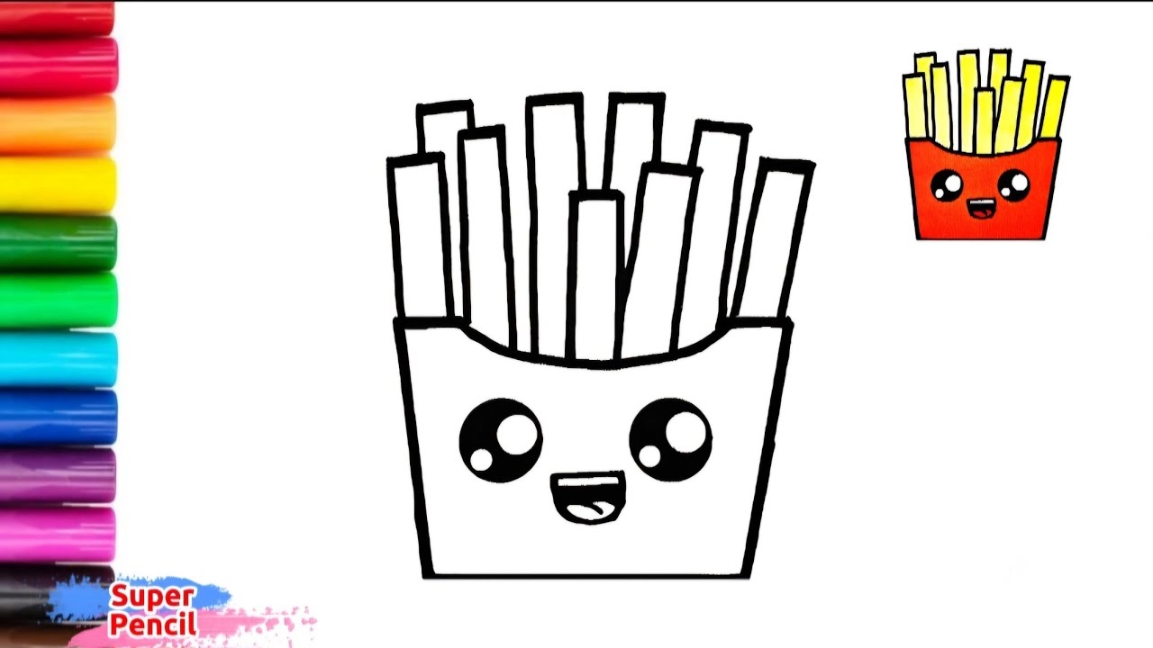 How to draw French Fries Cute and Easy 🍟 Drawing for kids and beginners ...