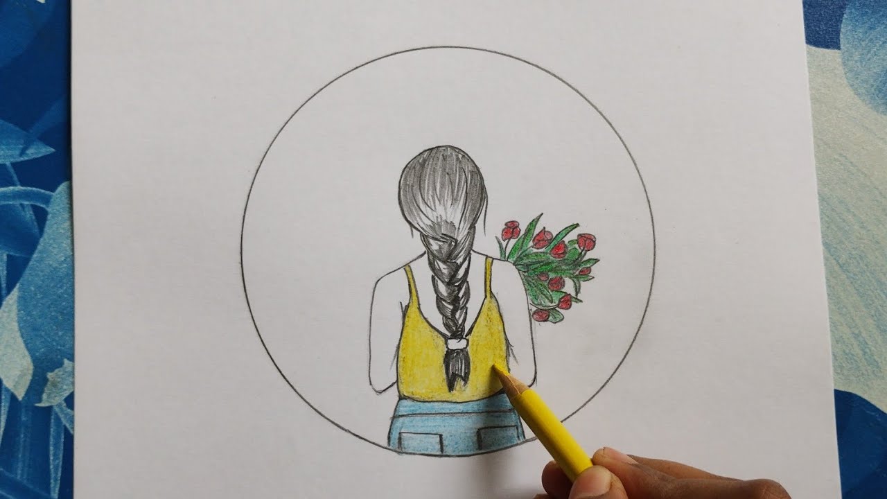 Very easy girl drawing | Backside girl drawing easy | Girl drawing with ...