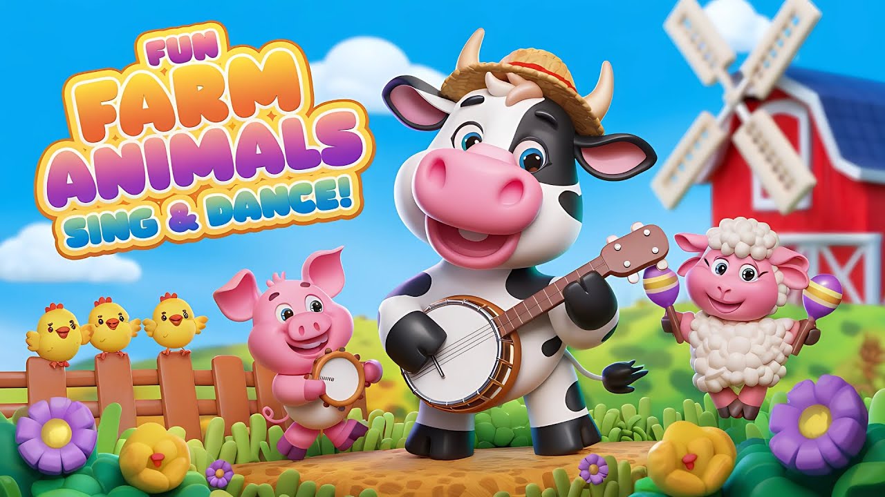 🐄 Fun Farm Animals Dance & Sing! 🐖 Educational Cartoon for Kids 2-5 🐑 ...