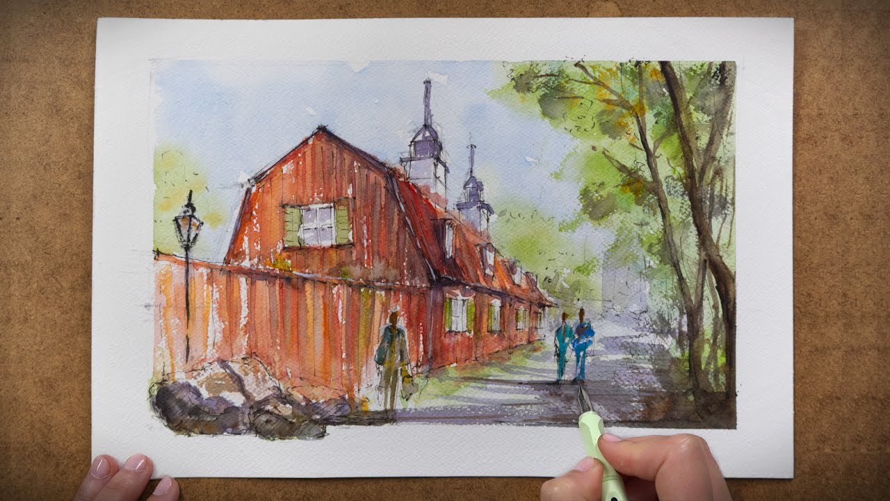 How to Draw a Red Cottage House with Ink & Watercolor | Architecture ...