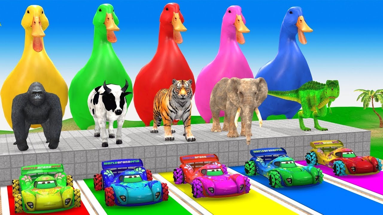 Long Slide Game With Tiger Elephant Buffalo T-reks Gorilla,#animals3d #longslidegame # ...