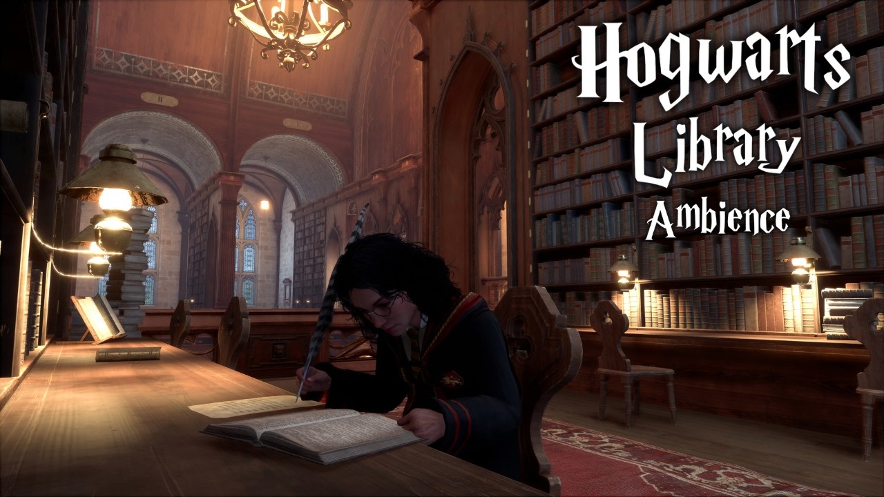 Studying For Exams in Hogwarts Library (4K Hogwarts Legacy Ambience ...