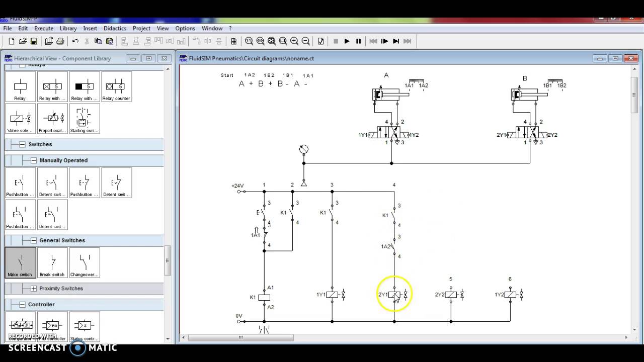Montagem de circuito Eletropneumático A + B + B - A - no fluidSIM - YouTube