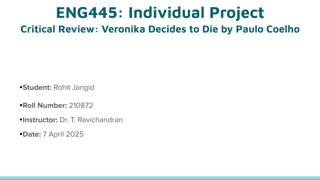 Veronika Decides to Die – Critical Review | Individual Project | ENG445 ...