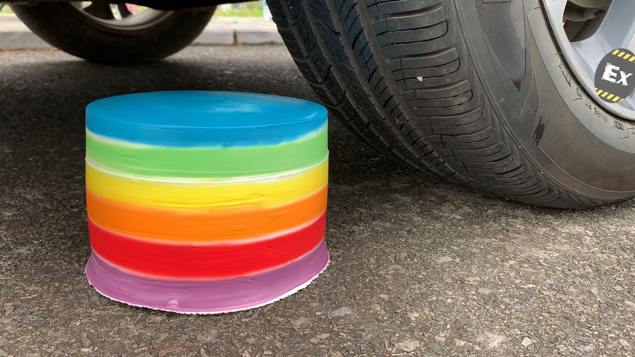 Experiment Car vs Rainbow Cake, Coca Cola, Fanta | Crushing Crunchy ...