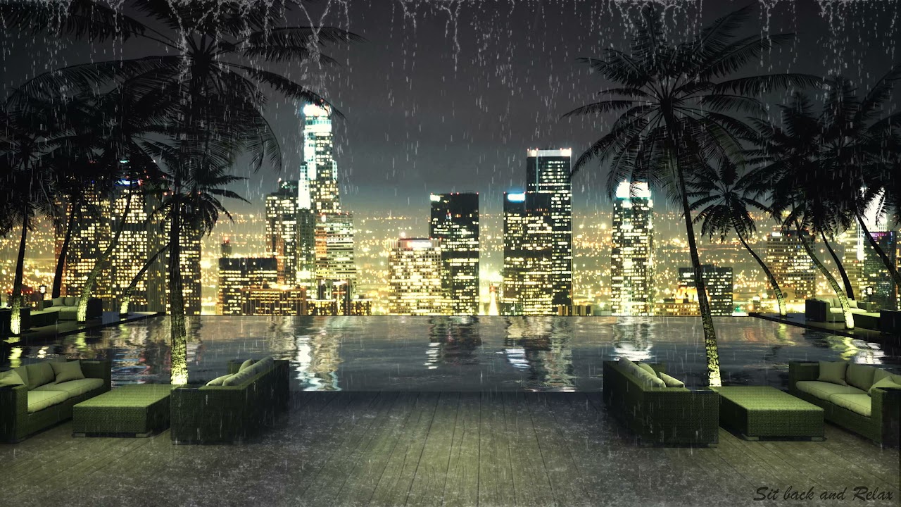 Fall Asleep fast | Rain in a Luxury Rooftop with view to the city ...