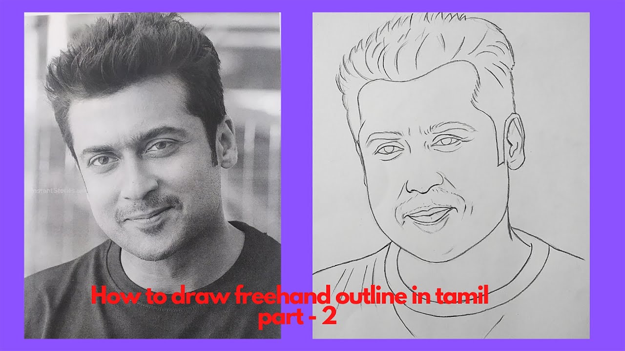 How to draw freehand portrait outline in Tamil part - 2 | how to draw ...
