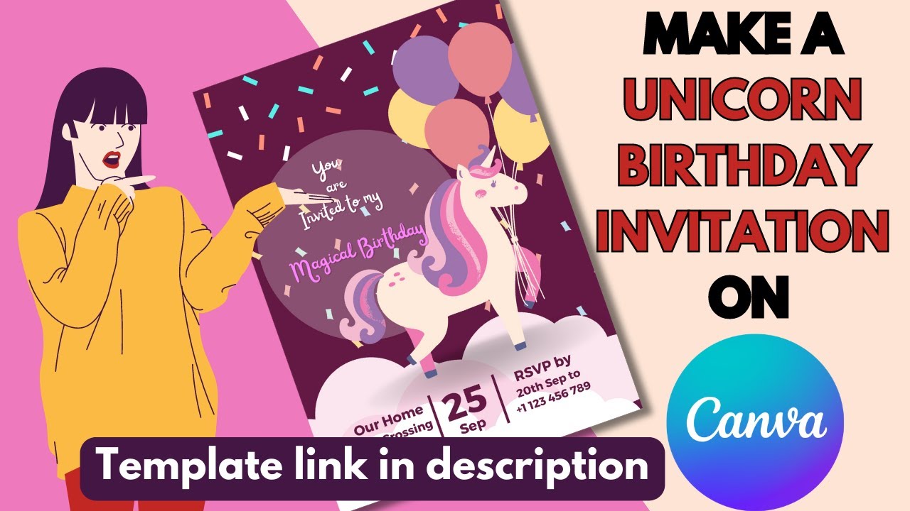 How To Make A Unicorn Birthday Invitation On Canva | FREE TEMPLATE ...