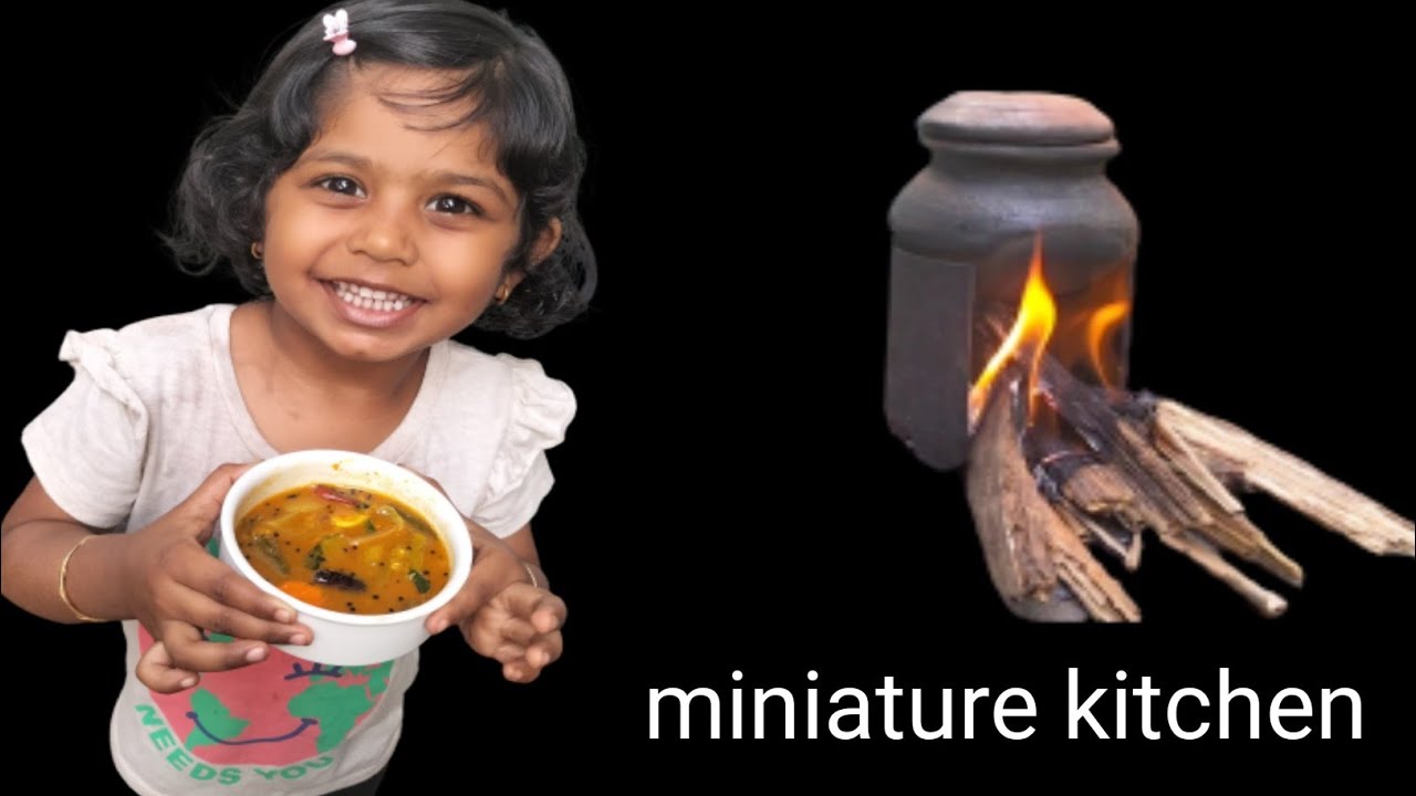 how to make sambar in miniature kitchen || tiny food || outdoor cooking ...