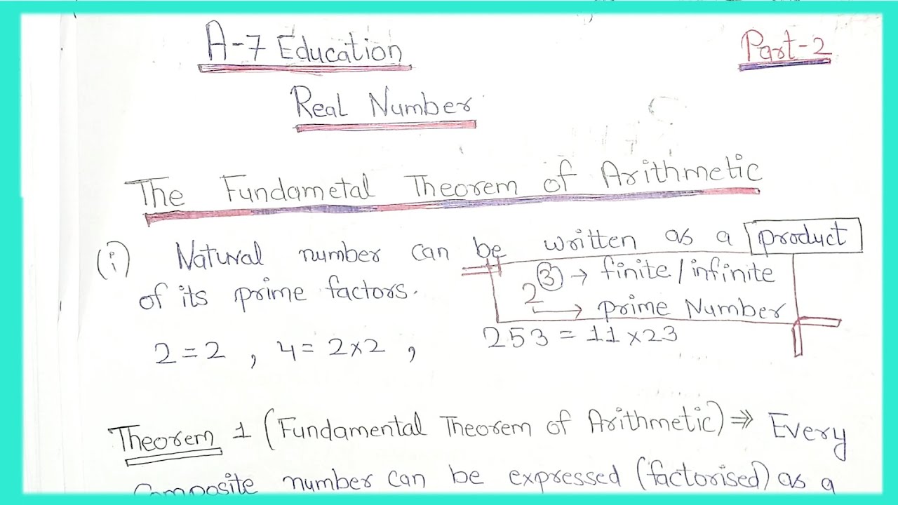 Real Numbers Part-2 The Fundamental Theorem of Arithmetic Full ...