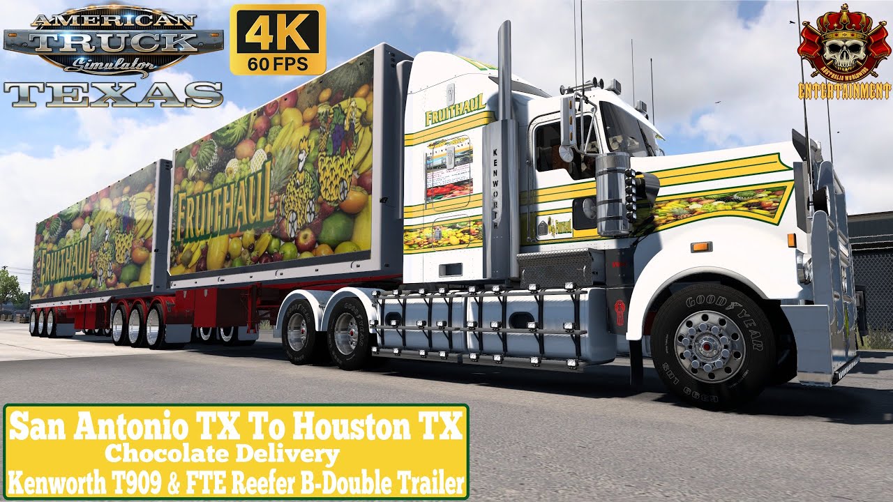 ATS 1.50 4K | San Antonio TX To Houston TX | Kenworth T909 & FTE Reefer ...