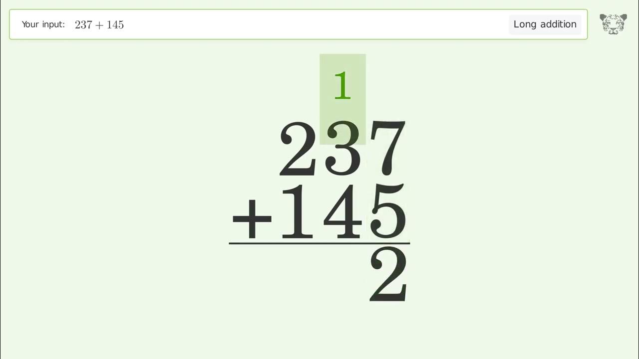Long Addition Problem 237+145: Step-by-Step Video Solution | Tiger Algebra - YouTube