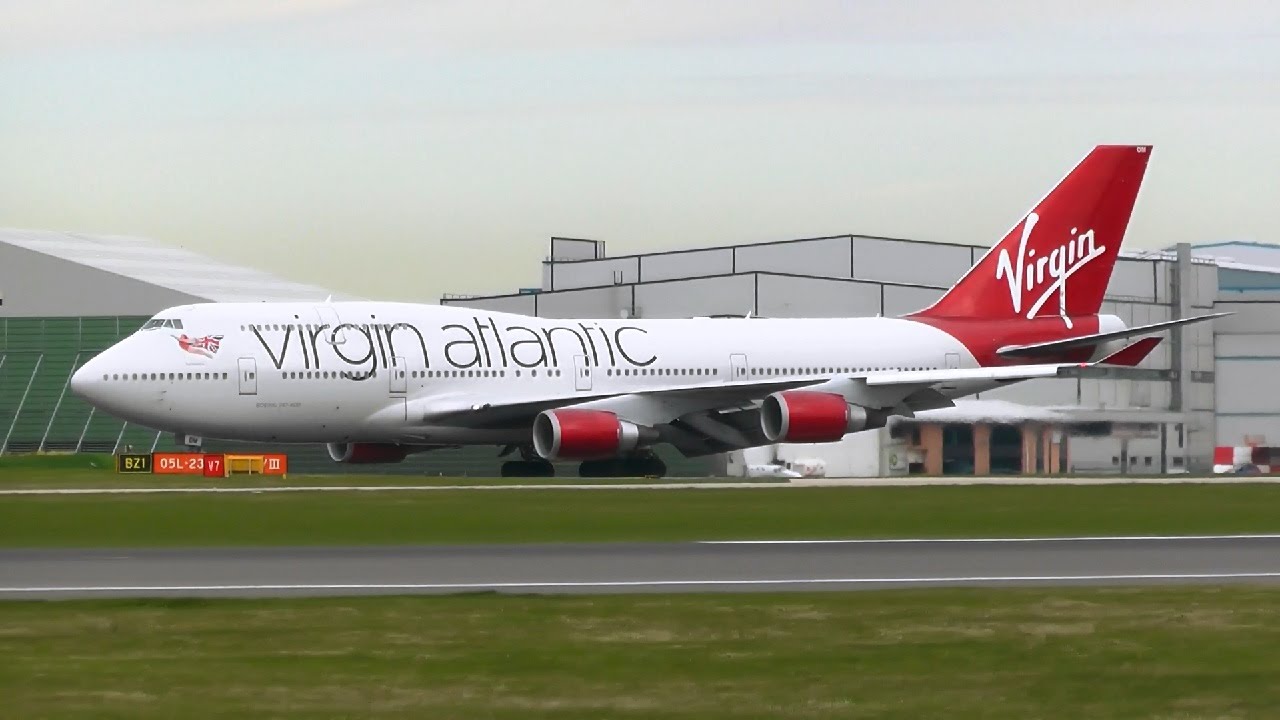 Virgin Atlantic Boeing 747-400 G-VROM Landing at Manchester Airport ...