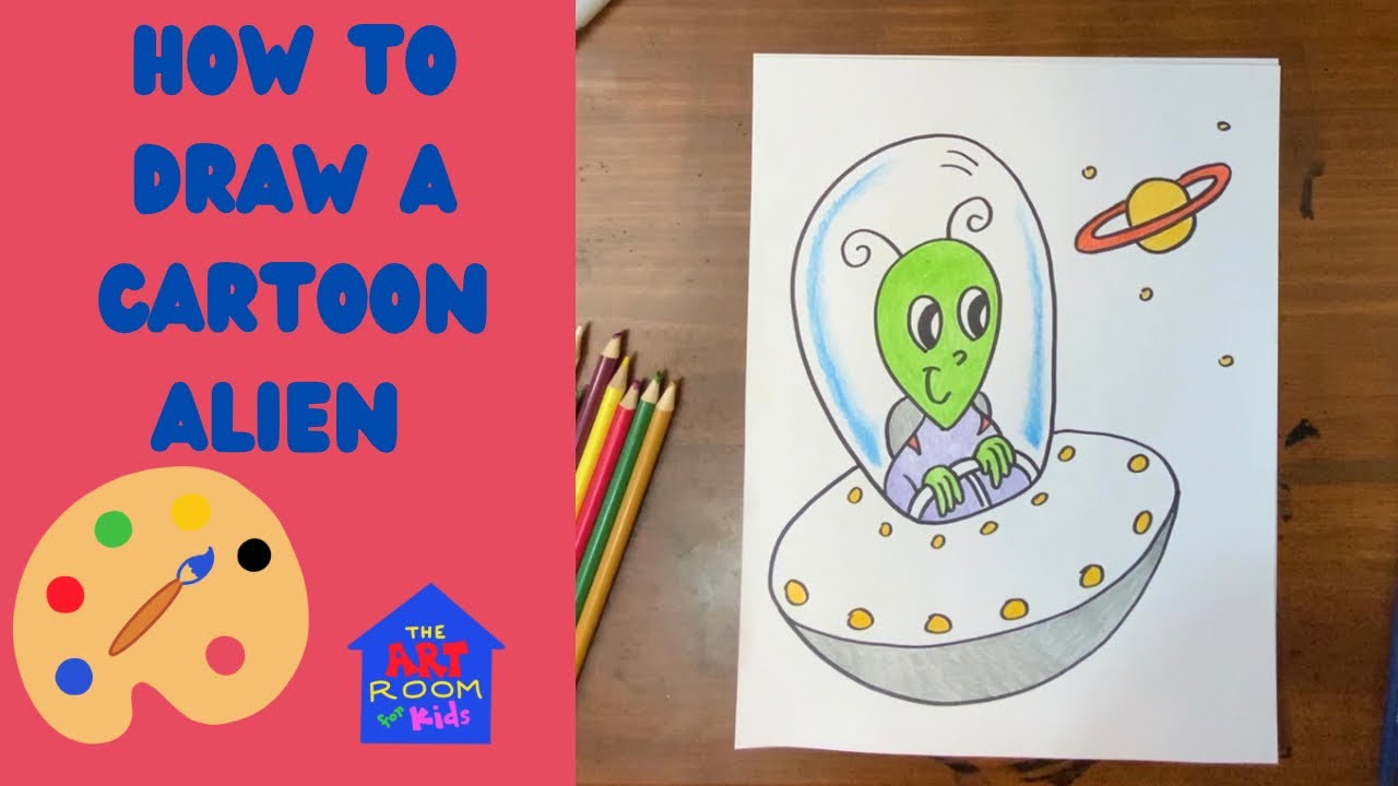 HOW TO DRAW A CARTOON ALIEN IN A SPACESHIP - YouTube