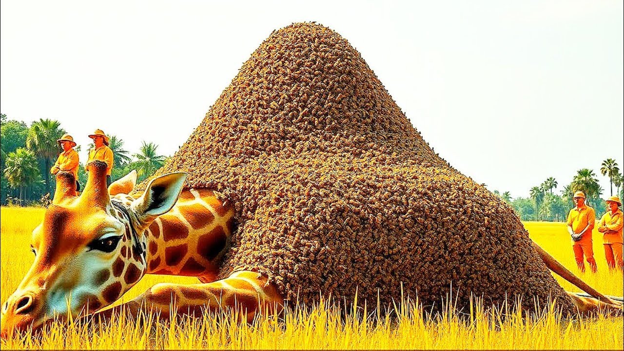 Giraffe Covered in Jungle Bees: Gentle Rescue Mission Begins - YouTube
