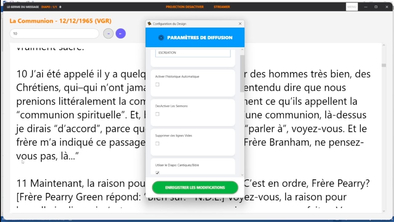 Comment configurer l'application LE GERME DU MESSAGE pour la projection ...