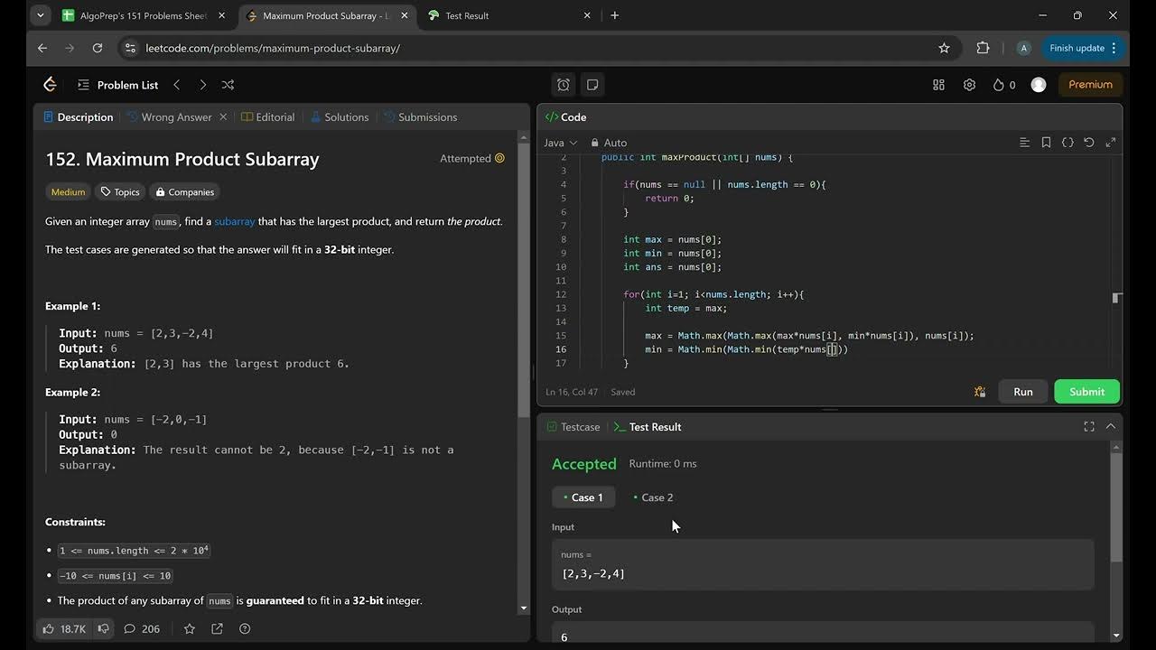 1/151-Solution of Maximum Product Subarray - YouTube