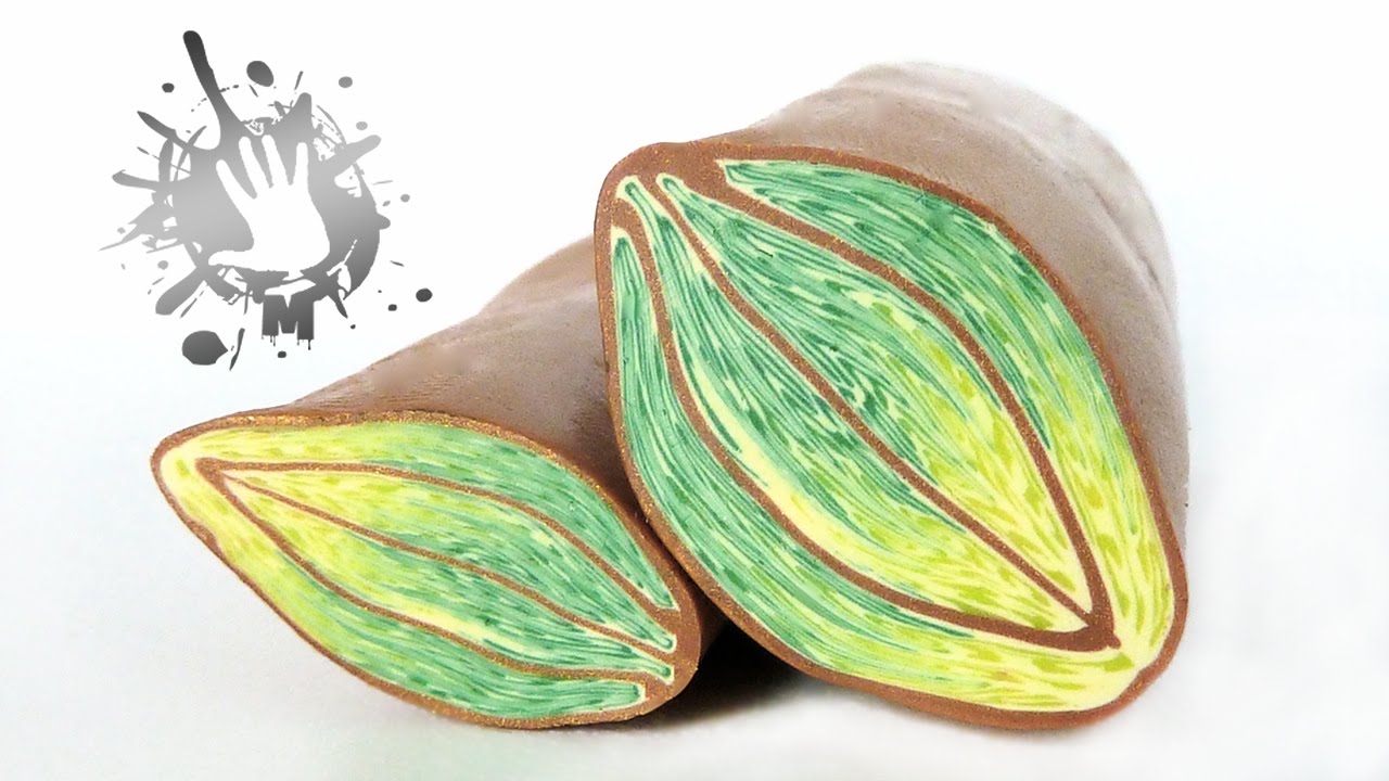 Bio leaf millefiori cane Polymer clay tutorial with brain cane - YouTube