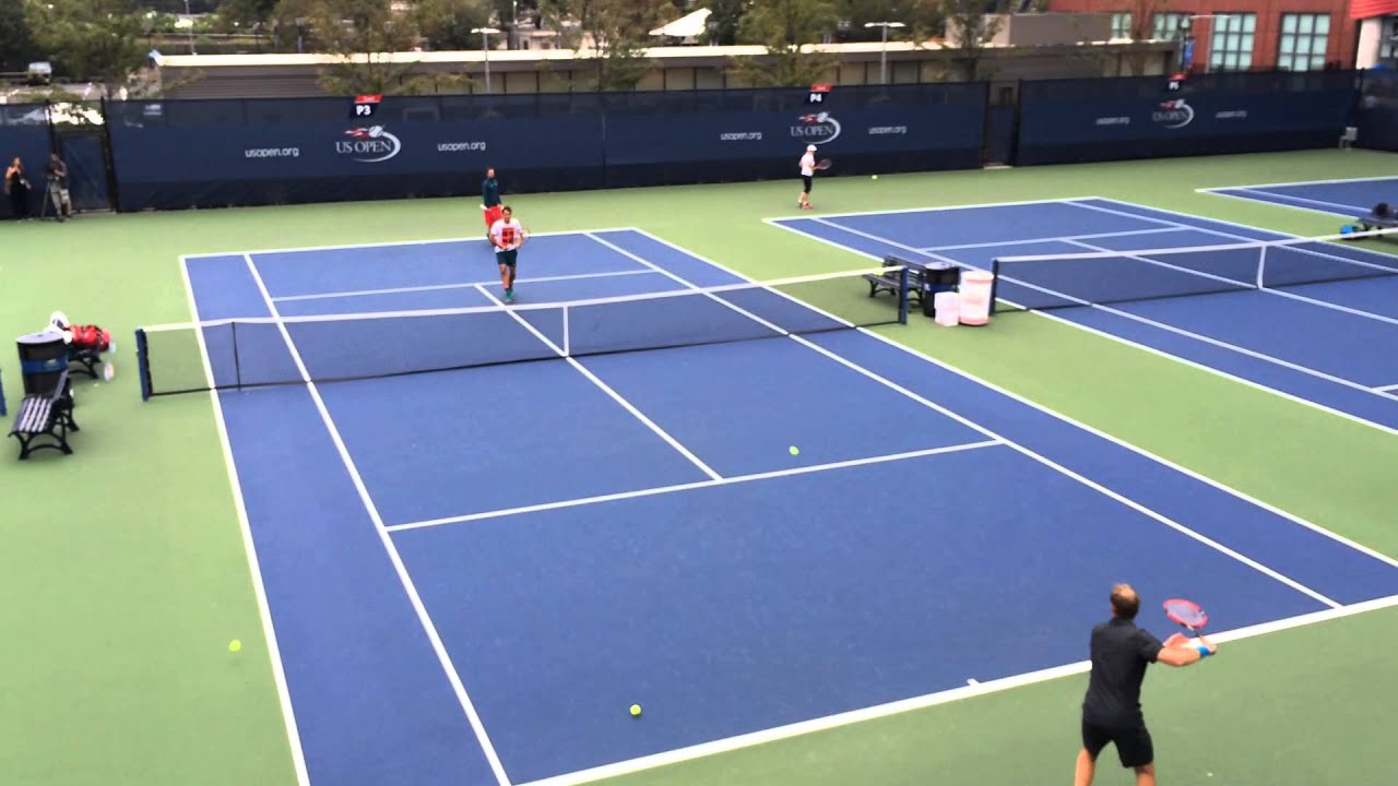 Roger Federer practice volley with Stefan Edberg in the US OPEN 2015 ...