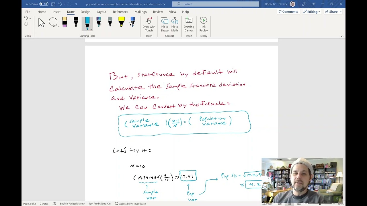 Population Versus Sample Standard Deviation And Statcrunch YouTube Population Versus Sample Standard Deviation And Statcrunch YouTube