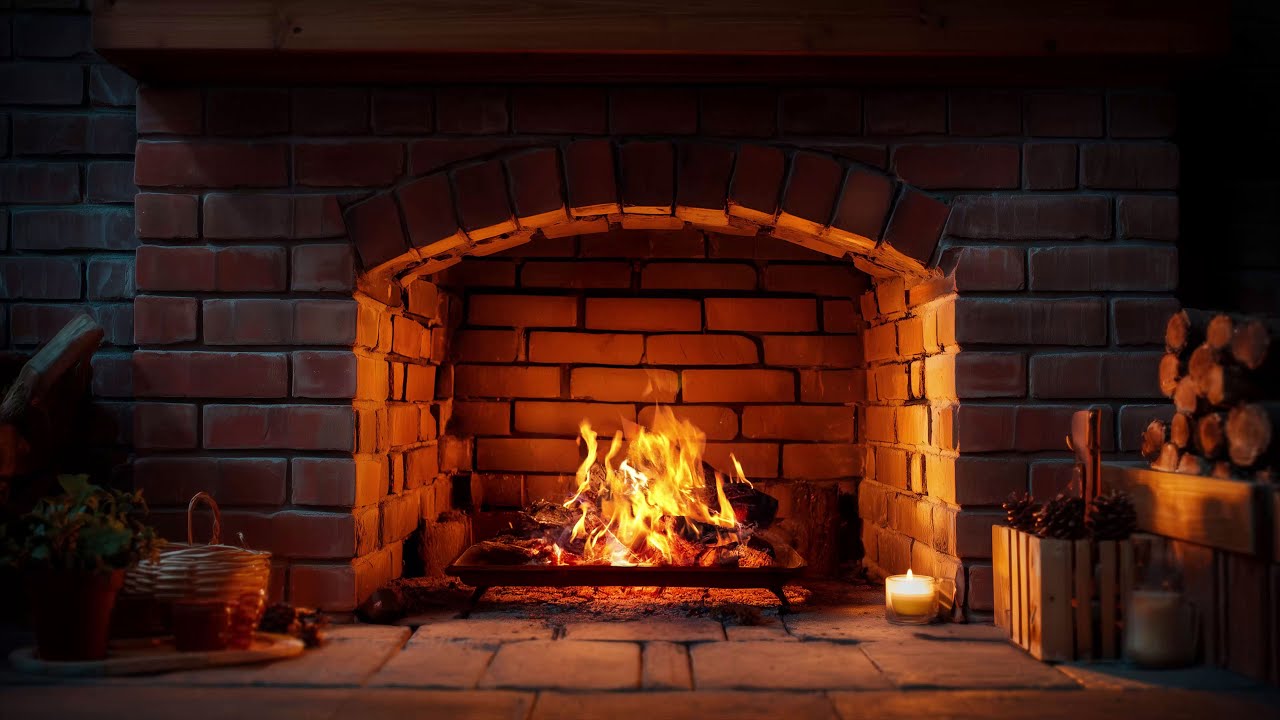 Fireplace 4K with Crackling Fire Sounds. Fireplace Burning Background ...
