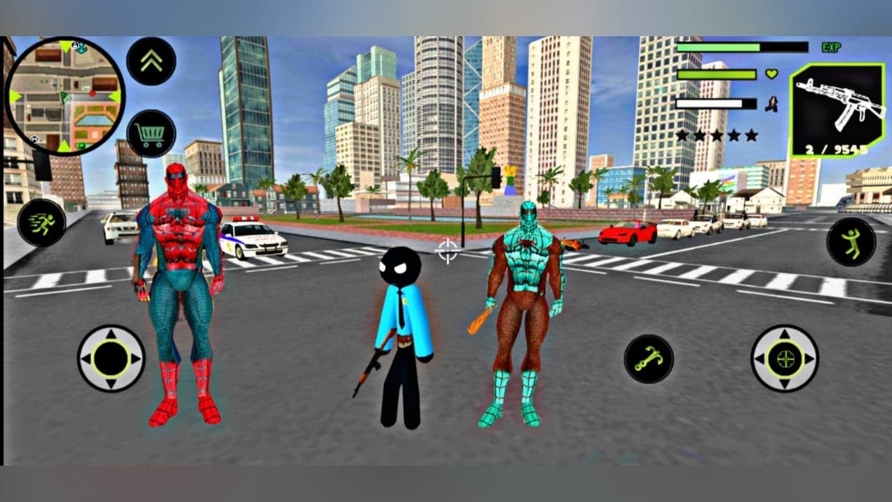 Spider-Man and Police Stickman Rope Hero Gameplay | Spider Police Game ...
