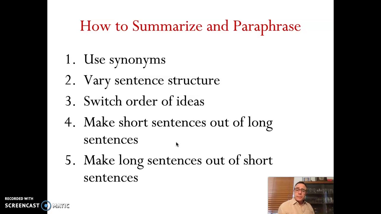 Summarizing and Paraphrasing versus Direct Quotation - YouTube